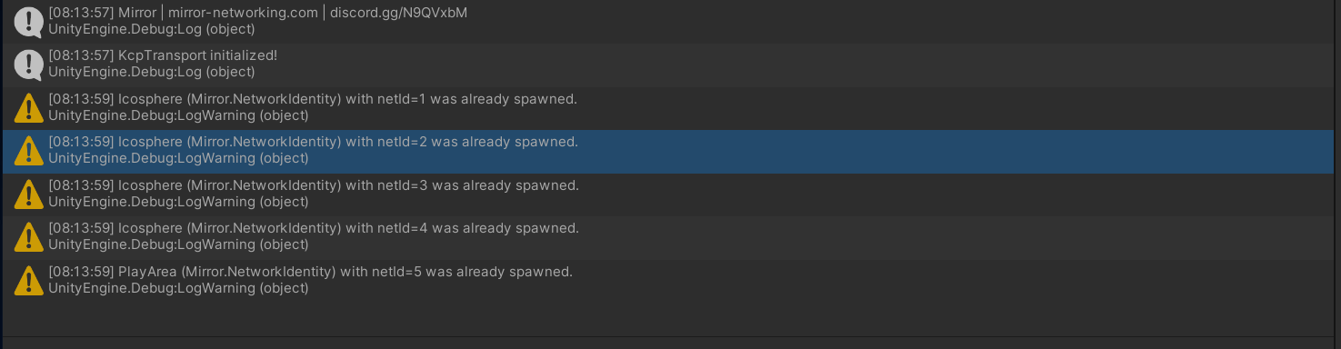 Object (Mirror.NetworkIdentity) with netId=1 was already spawned. · Issue #3236 ...