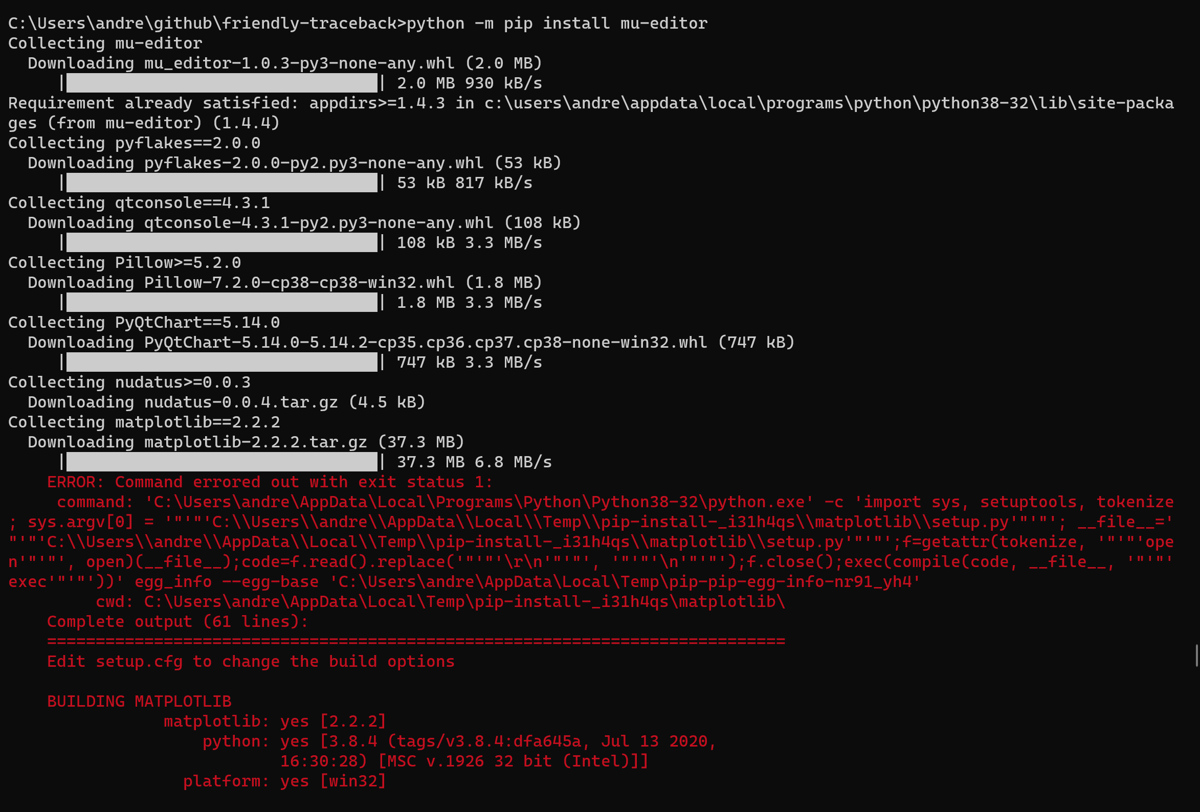Cannot (any longer) install packages with Mu (1.0.3) on Windows 10 ...