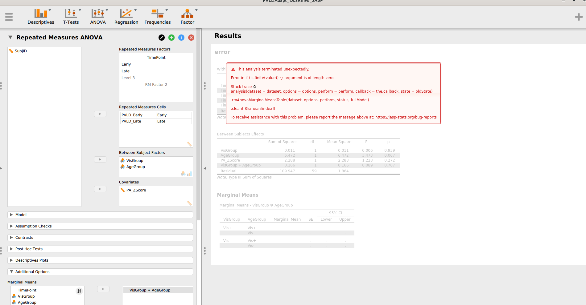 Error for Between-Subjects Factor Marginal Means (Mixed-Design ANCOVA ...