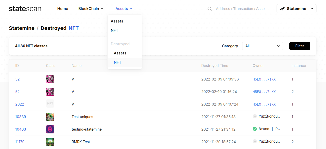 Implement destroyed NFT list · Issue #499 · opensquare-network ...