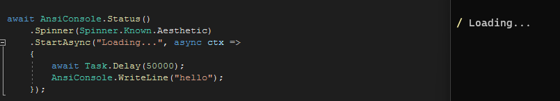 AnsiConsole.Status().Spinner has been set to different known Spinner ...