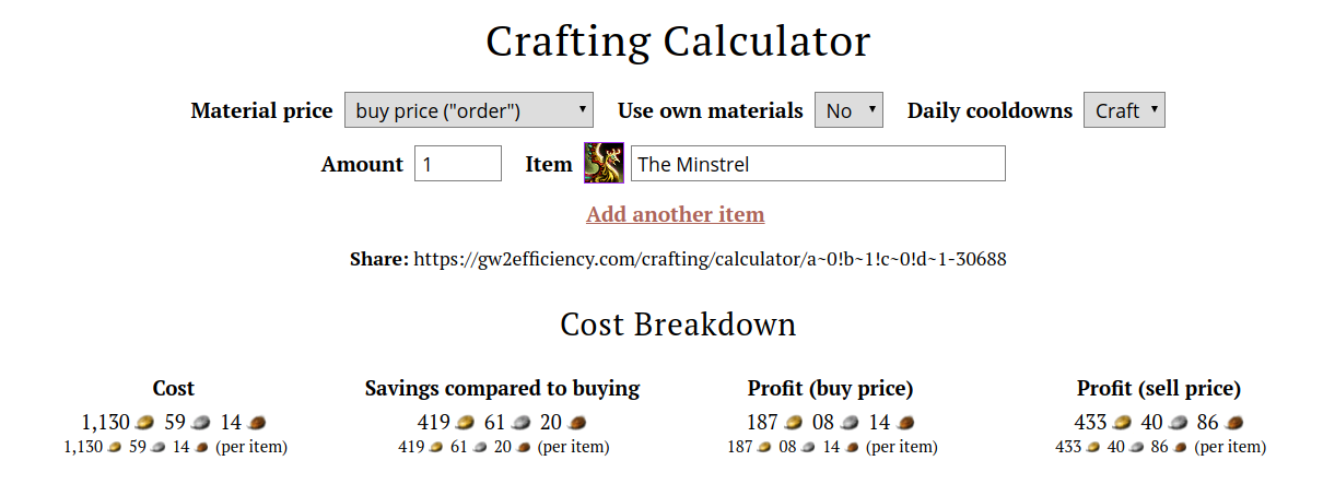 Crafting Cost changes w/ and w/o own materials · Issue #1305 · gw2efficiency/issues · GitHub
