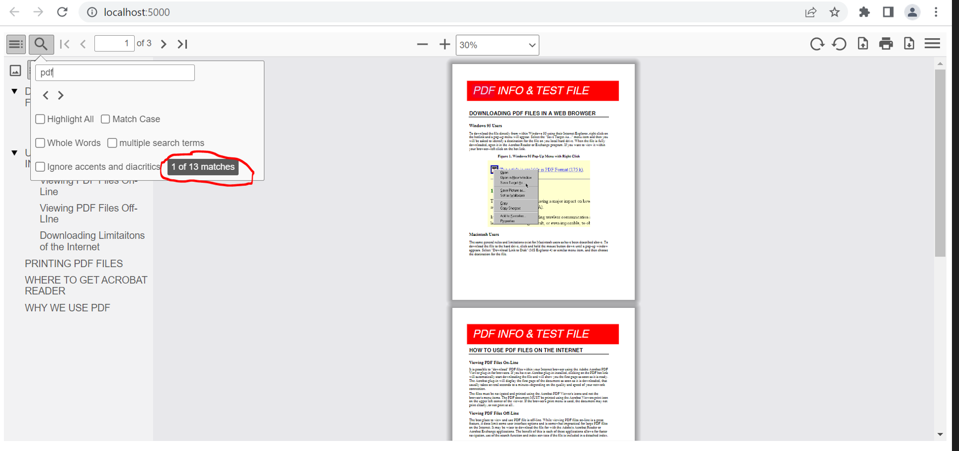 Search functionality does not highlight/work for all occurrences when using custom findbar ...