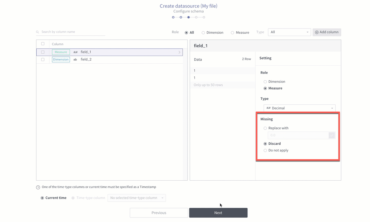 When Setting The Missing Data To Discard In The Ingestion Setting Of The Measure Column The Row