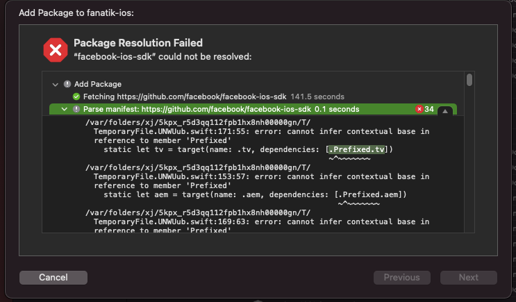 SPM Package resolution failed · Issue #2049 · facebook/facebook-ios-sdk · GitHub
