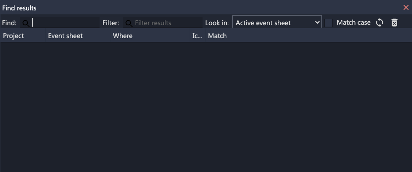 Find dialog width too small to show all options · Issue #6173 · Scirra/Construct-bugs · GitHub