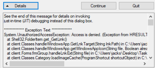 Unhandled exception has occurred in your applicantion · Issue #298 · tjackenpacken/taskbar ...