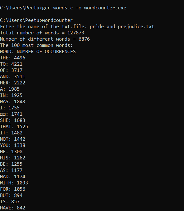 GitHub - pkaan/WordCounter: The program prints the most 100 frequently appearing words in a text ...