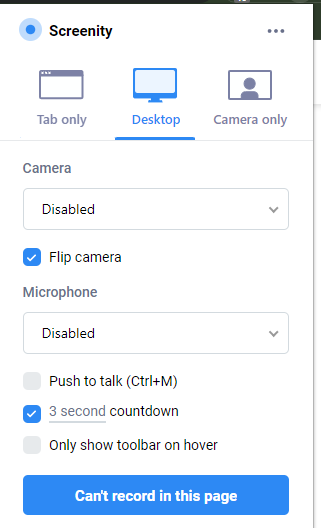 "Can't record in this page" bug · Issue #169 · alyssaxuu/screenity · GitHub