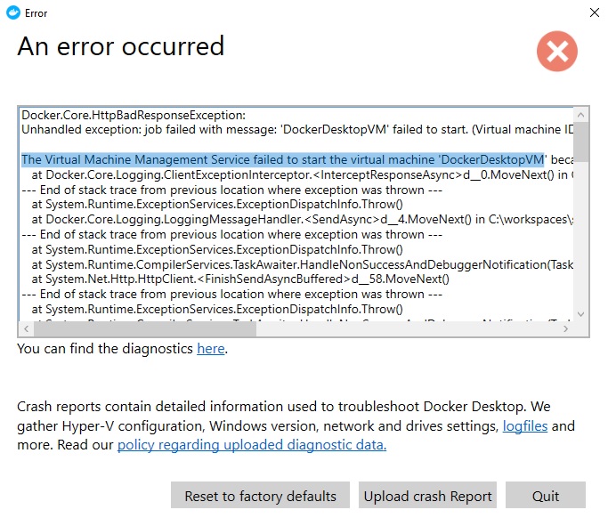 Virtual Machine Management Service failed to start the virtual machine 'DockerDesktopVM' · Issue ...
