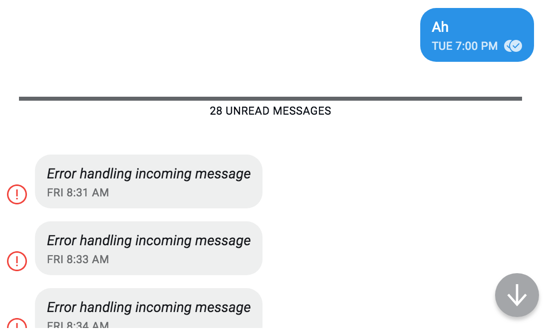 "Error handling incoming message" in one conversation after upgrade ...