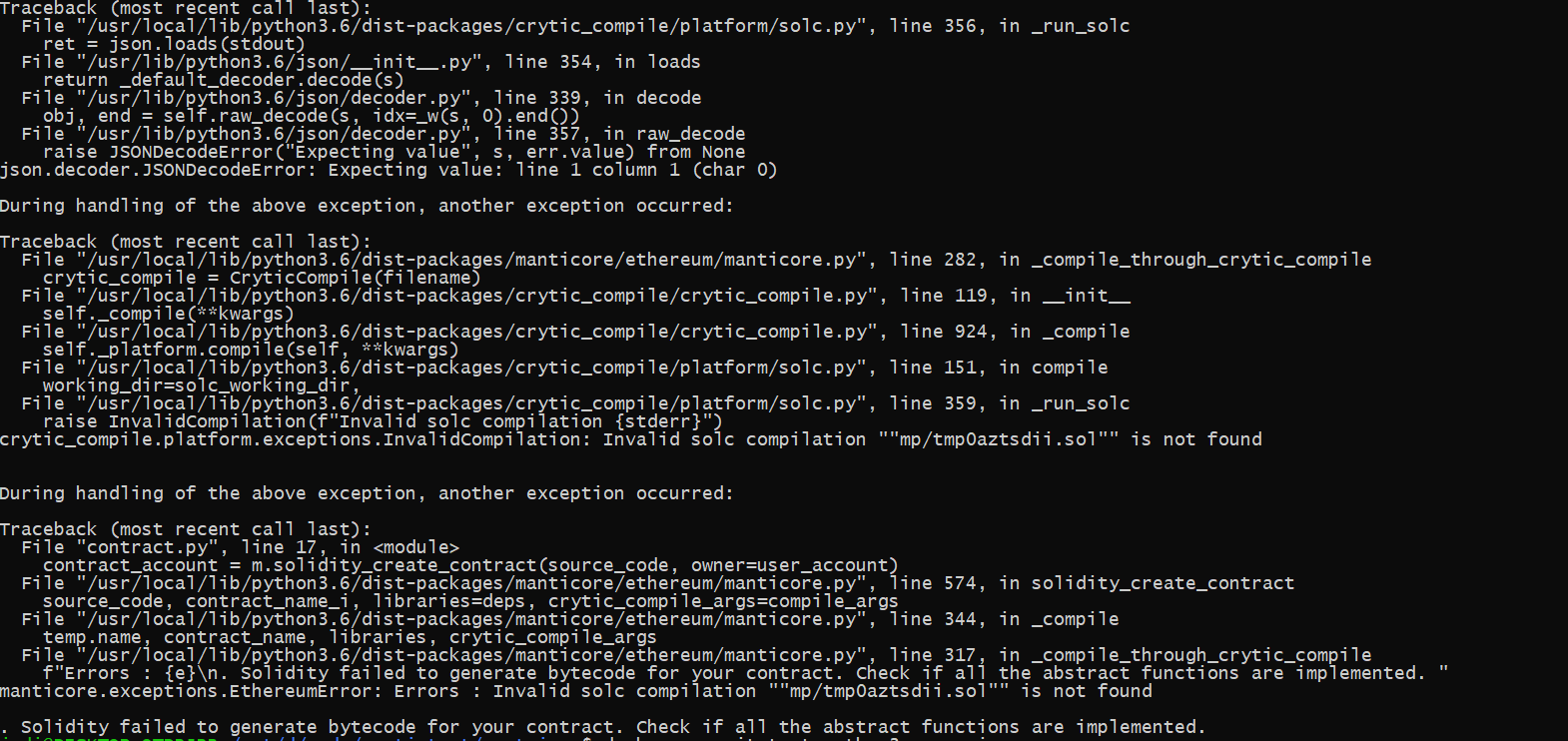 Unable to initiate contract using Python script · Issue #2474 · trailofbits/manticore · GitHub