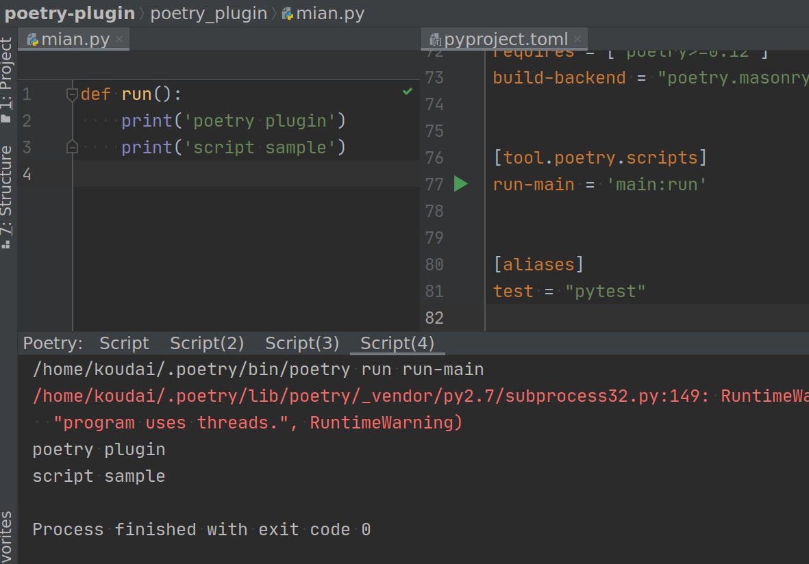 Poetry Script support · Issue #80 · koxudaxi/poetry-pycharm-plugin · GitHub