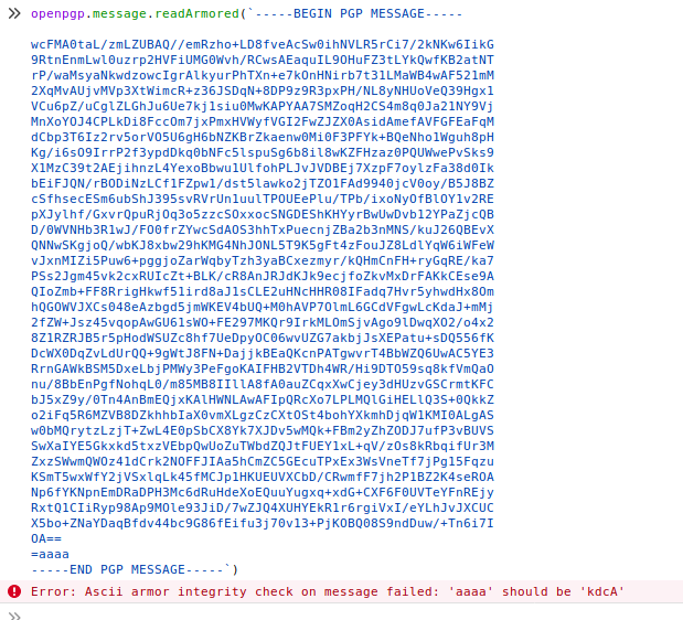 Readarmored Regression Does Not Care About Checksum · Issue 924 · Openpgpjsopenpgpjs · Github