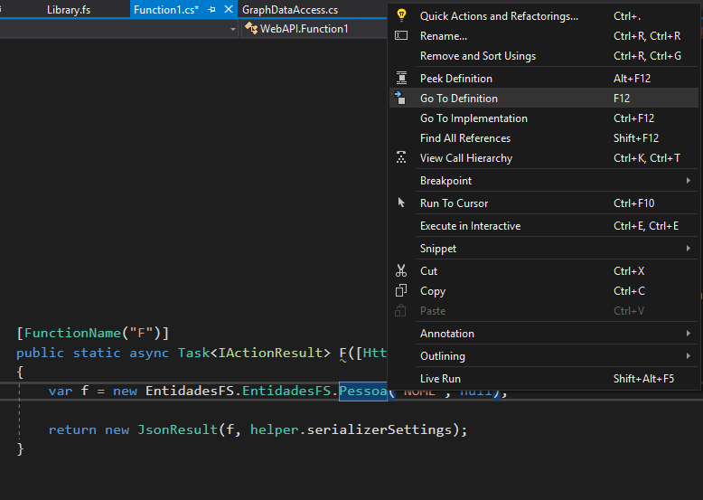 Go to Definition is showing metadata instead actual F# code in a C# ...