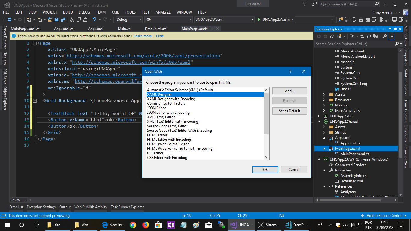 How to edit XAML using the UWP editor and how to create the event ...