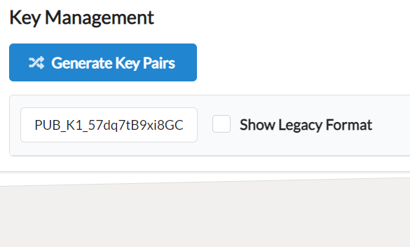 Tools → Key Management → Search by Public Key only accepted 'legacy ...
