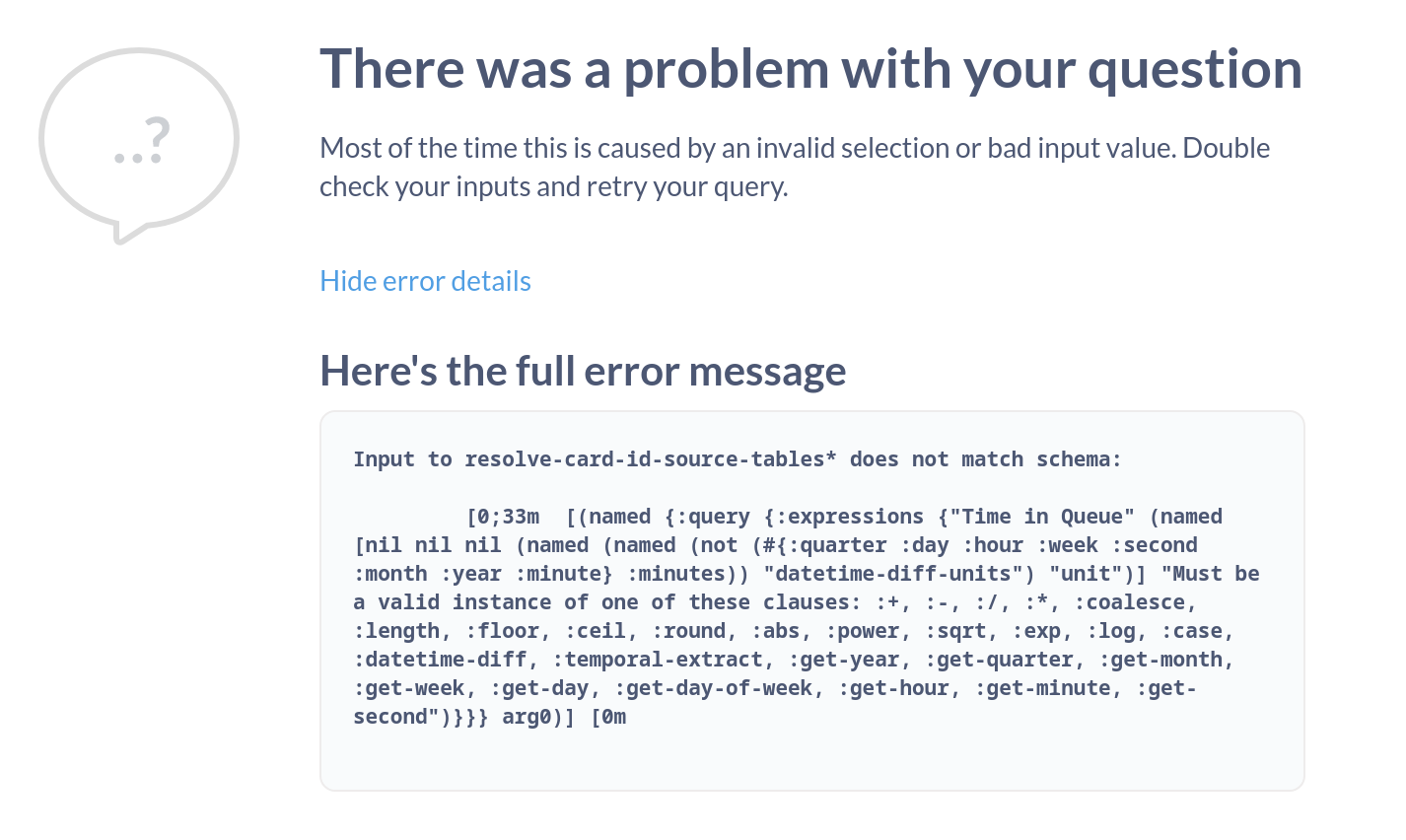 "There was a problem with your question" shows raw validation error · Issue #32448 · metabase ...