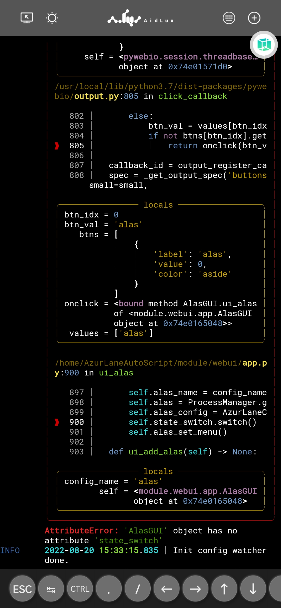 我在安卓真机中安卓ALAS，运行没多久经常出现 AttributeError: 'AlasGUI' object has no attribute 'state_switch' · Issue ...