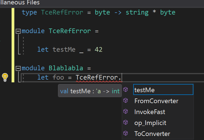 Seeing Internal Error tcrefOfAppTy and in the intellisense dropdown box in Visual Studio 2017 ...