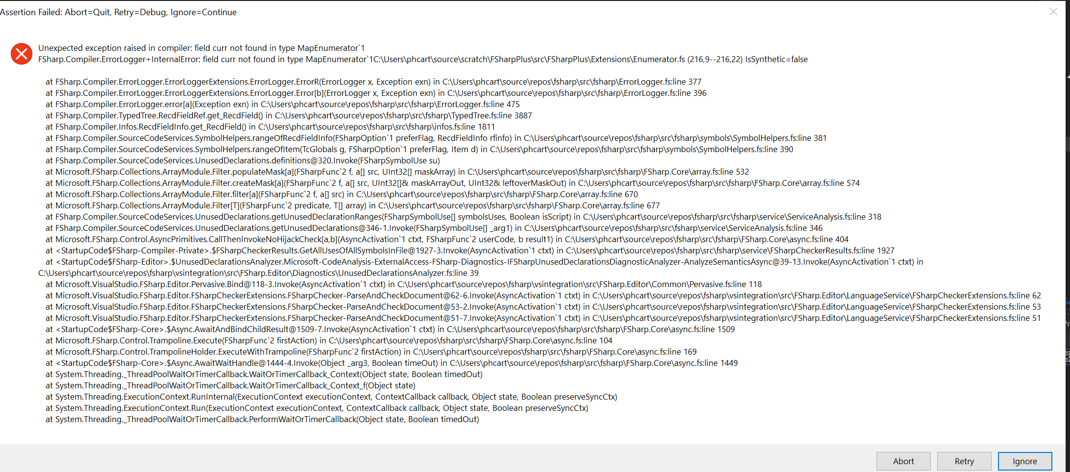 Unused Declarations throws internal error in FSharpPlus · Issue #10346 · dotnet/fsharp · GitHub