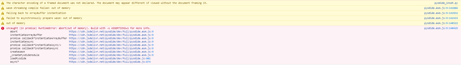 Runtimeerror Abortout Of Memory · Issue 1513 · Pyodidepyodide · Github