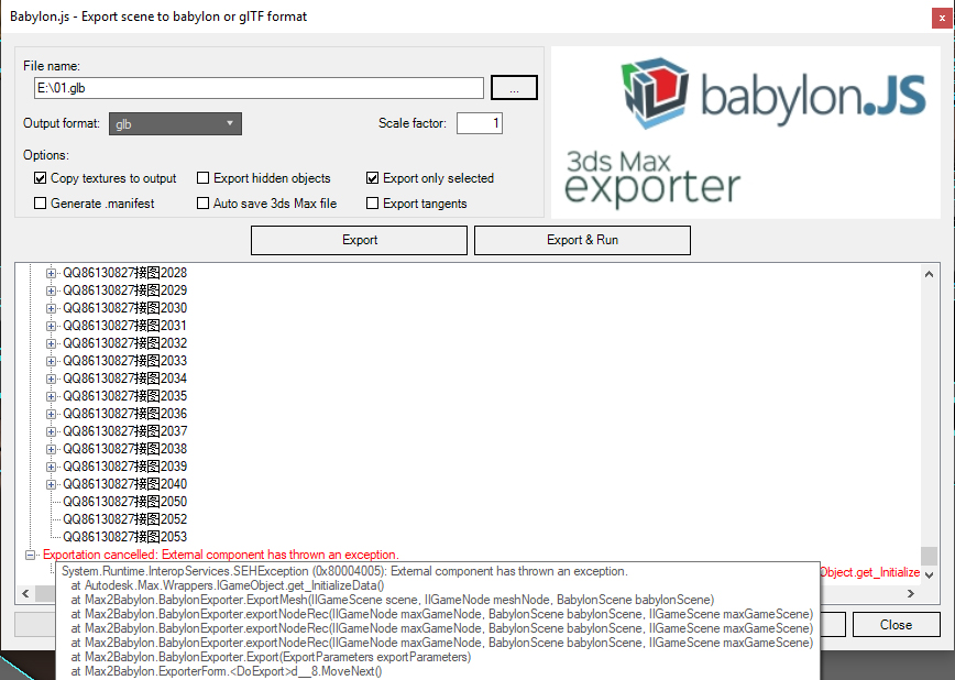 Exportation cancelled. External component has thrown an exception · Issue #108 · BabylonJS ...