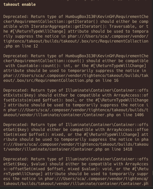 Unable to run `takeout enable` or any other `takeout` command. · Issue #323 · tighten/takeout ...