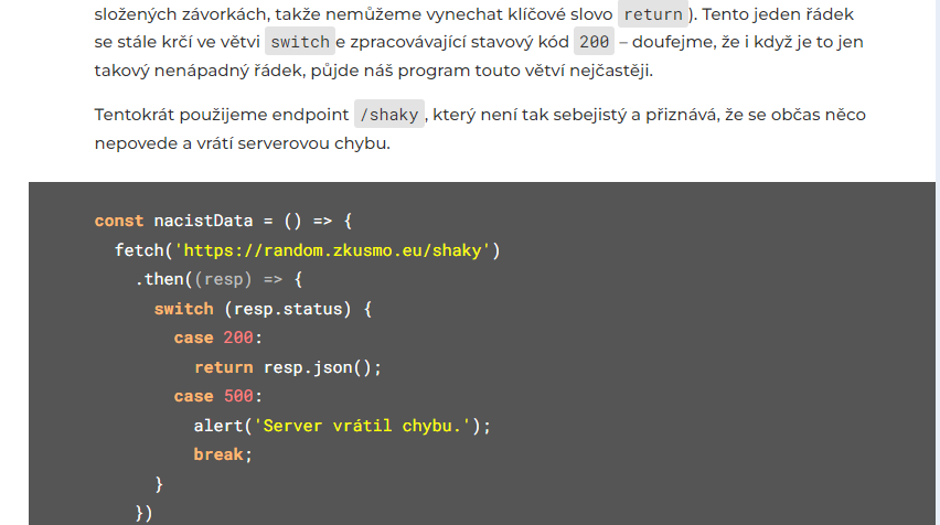 React - zpracování chyb - switch (učí se o něm někde?) · Issue #336 · Czechitas-podklady-WEB ...