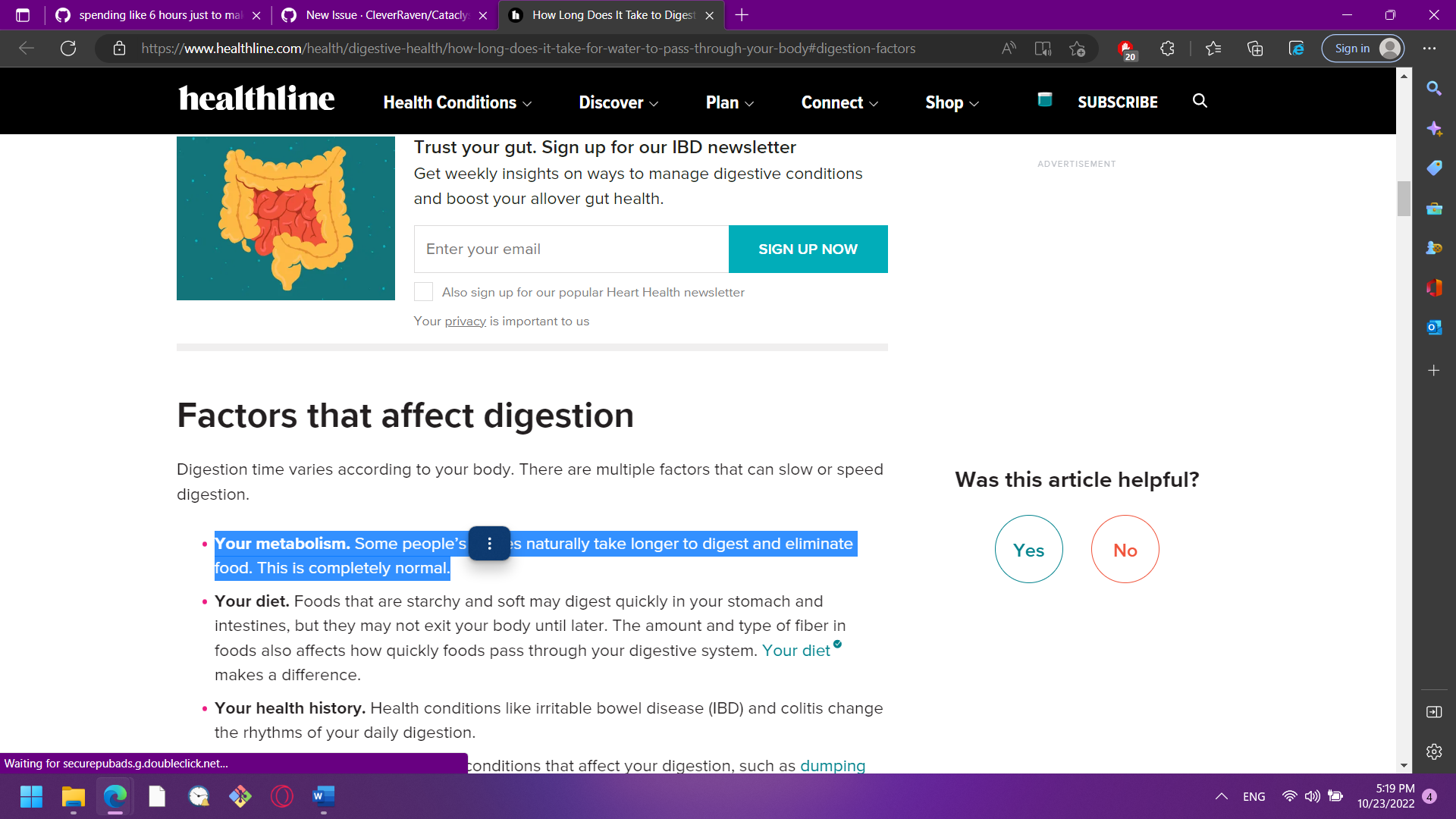 increase stomach digest speed for few trait and different water ...