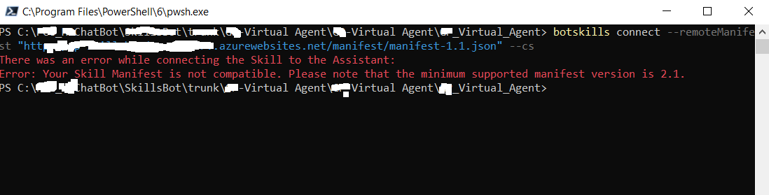 Error: Your Skill Manifest is not compatible. Please note that the minimum supported manifest ...