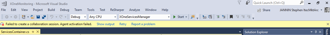 Failed to create a collaboration session. Agent Activation failed ...