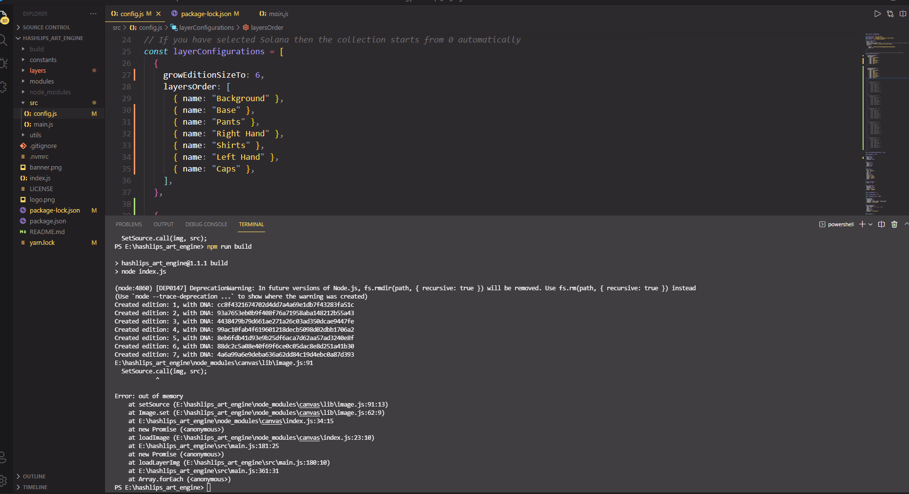 Problem with generating NFTs · Issue #399 · HashLips/hashlips_art_engine · GitHub