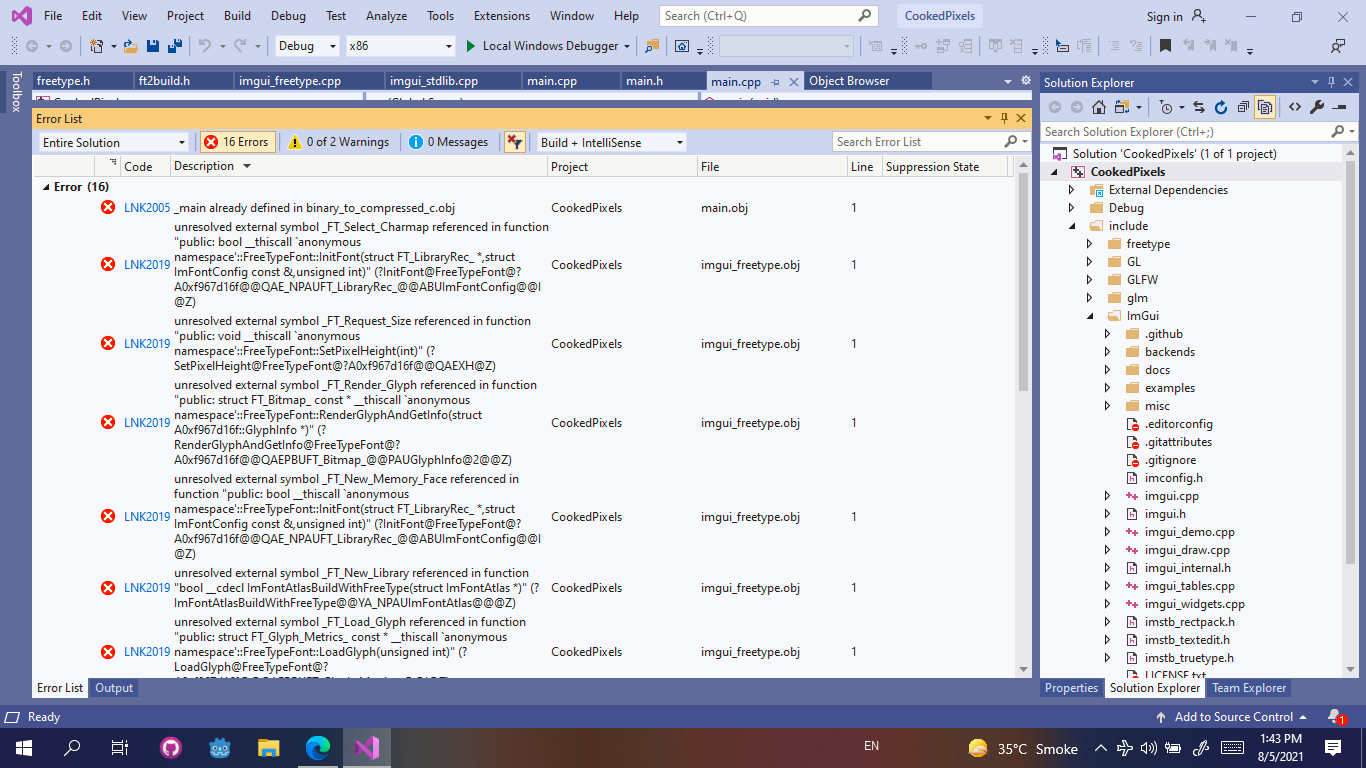 16 more errors in Visual Studio · Issue #4398 · ocornut/imgui · GitHub