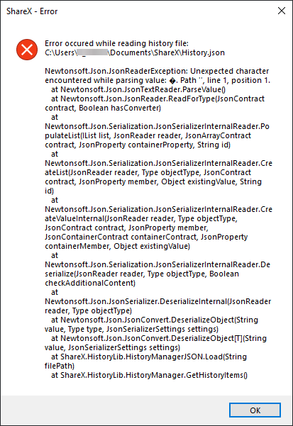 Issue Occurred While Reading History File Historyjson · Issue 5626 · Sharexsharex · Github