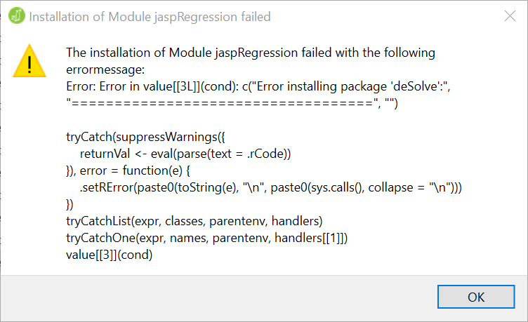 [Bug]: Installing developer module causes error · Issue #2056 · jasp-stats/jasp-issues · GitHub
