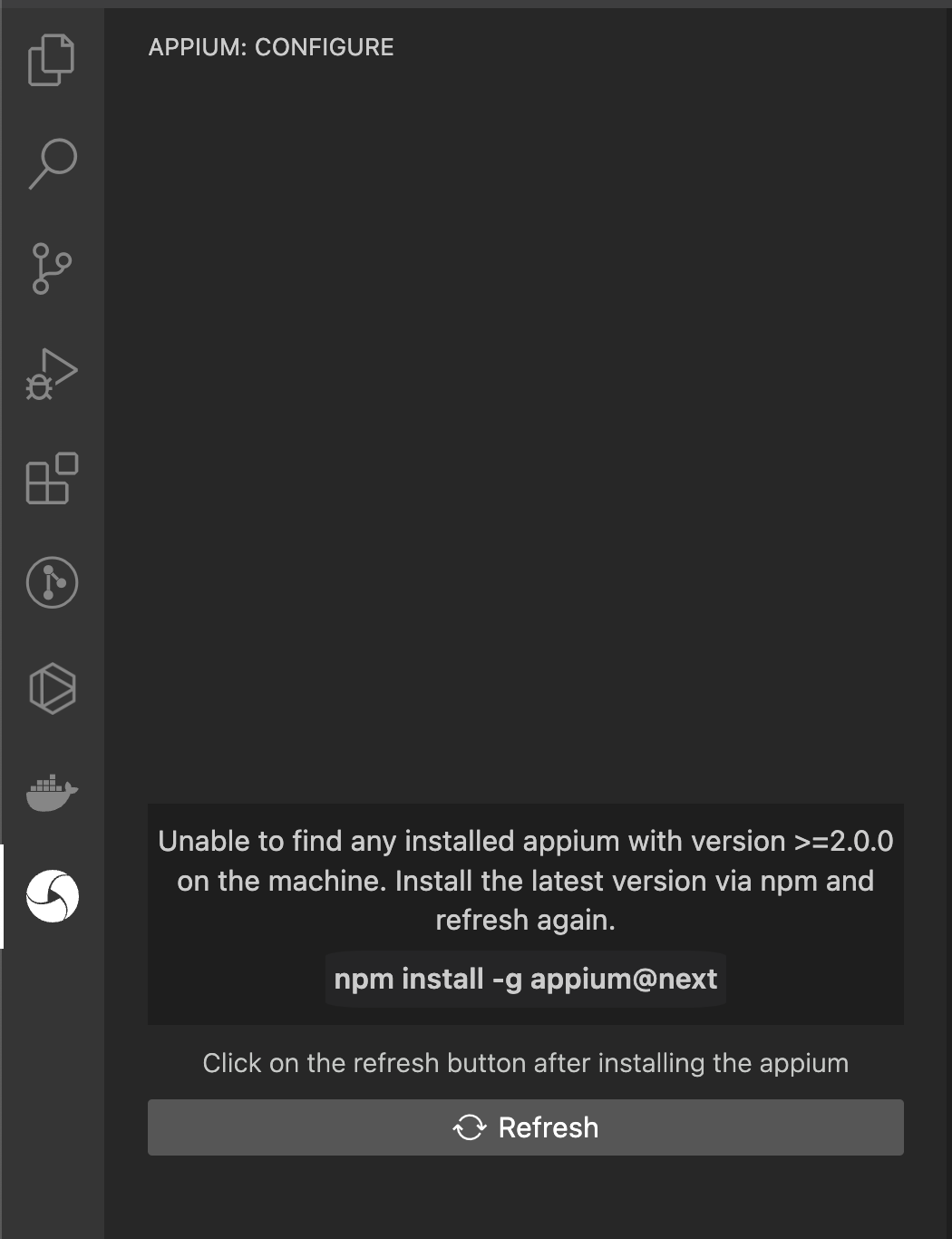 Unable to find any installed Appium version · Issue #3 · sudharsan-selvaraj/appium-kit-vscode ...