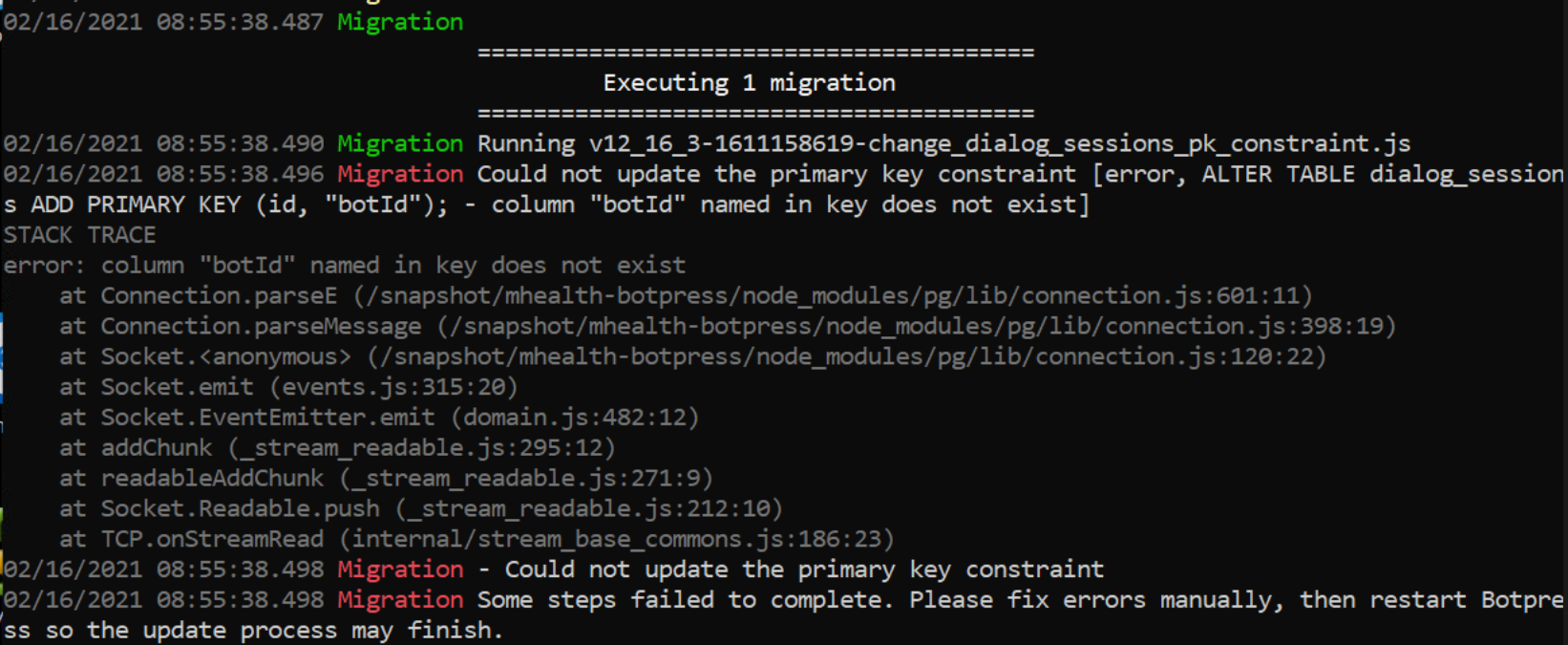 [BUG] Migrating from v12.16 to v12.17 Database Issue · Issue #1244 · botpress/v12 · GitHub