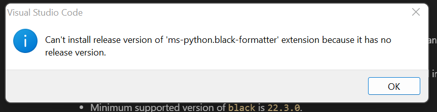 Can not install black formatter extension · Issue #46 · microsoft ...