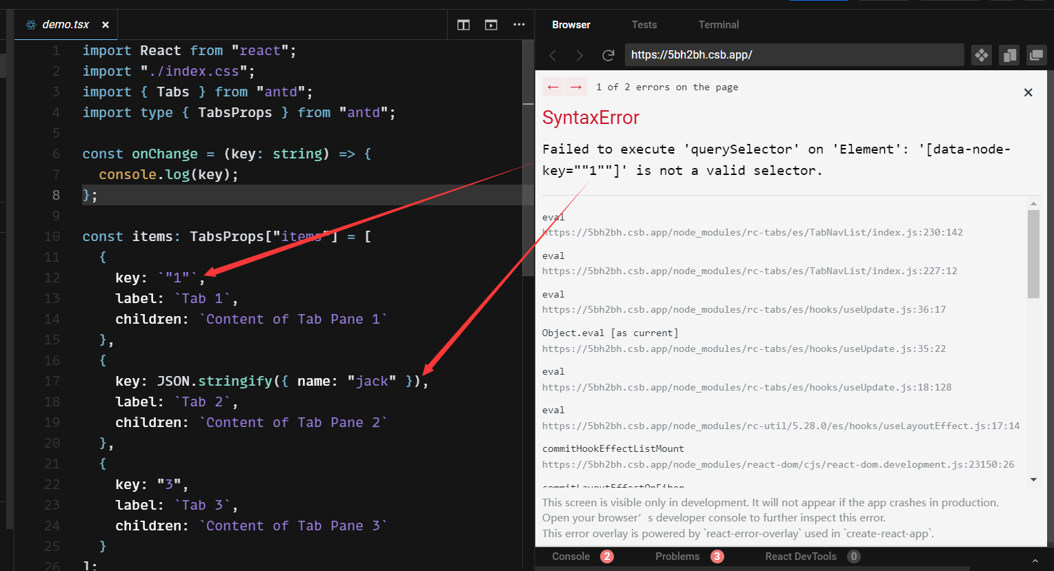 Tabs items key 错误 · Issue #41129 · ant-design/ant-design · GitHub