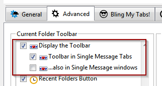 Current Folder Toolbar is displayed in Single Message Window even if it is set to disabled ...