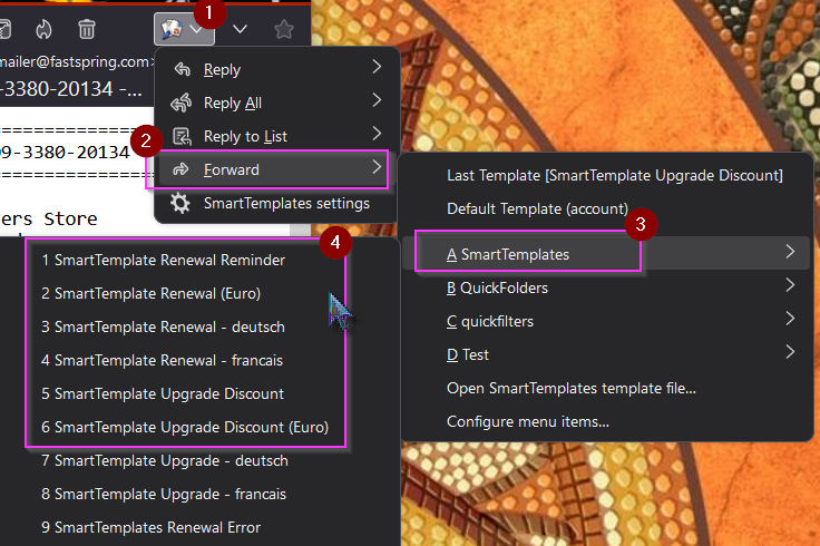 New feature: list of most recent template follow up actions (fwd/reply) for message header menu ...