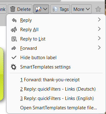 New feature: list of most recent template follow up actions (fwd/reply) for message header menu ...