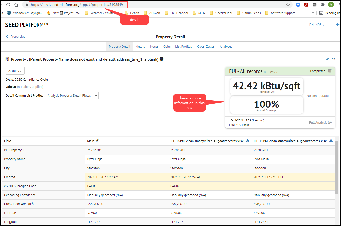 EUI Analysis Property Detail View -- different between dev1 and staging · Issue #2982 · SEED ...