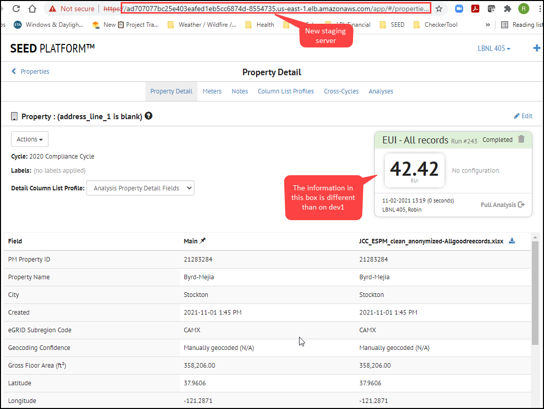 EUI Analysis Property Detail View -- different between dev1 and staging ...
