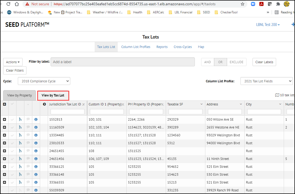 Tax Lot Inventory List View -- clicking on "i" to get to Detail view ...