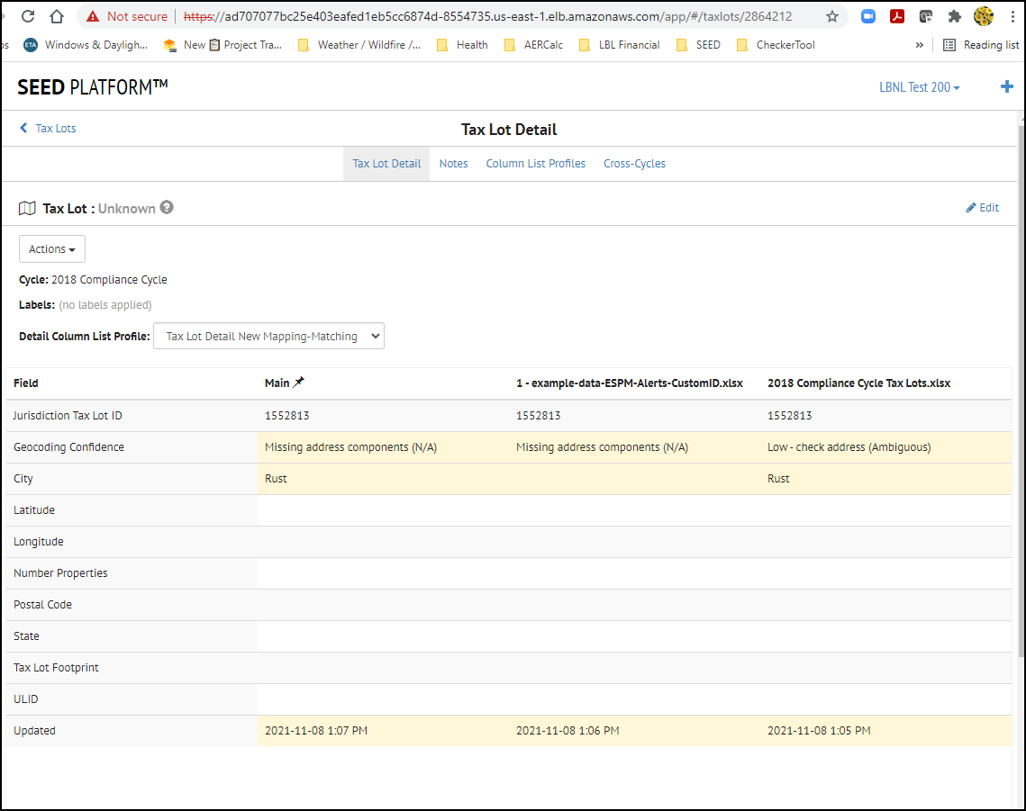 Tax Lot Inventory List View -- clicking on "i" to get to Detail view ...