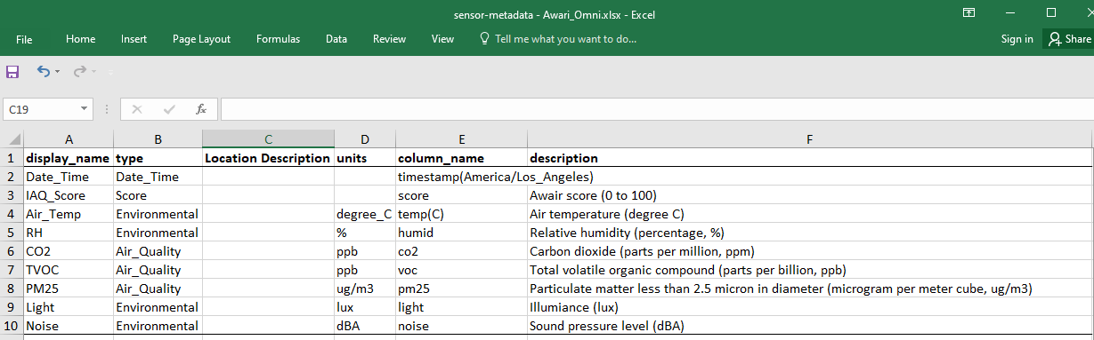 Importing Sensor Meta Data only imports one column name field ...