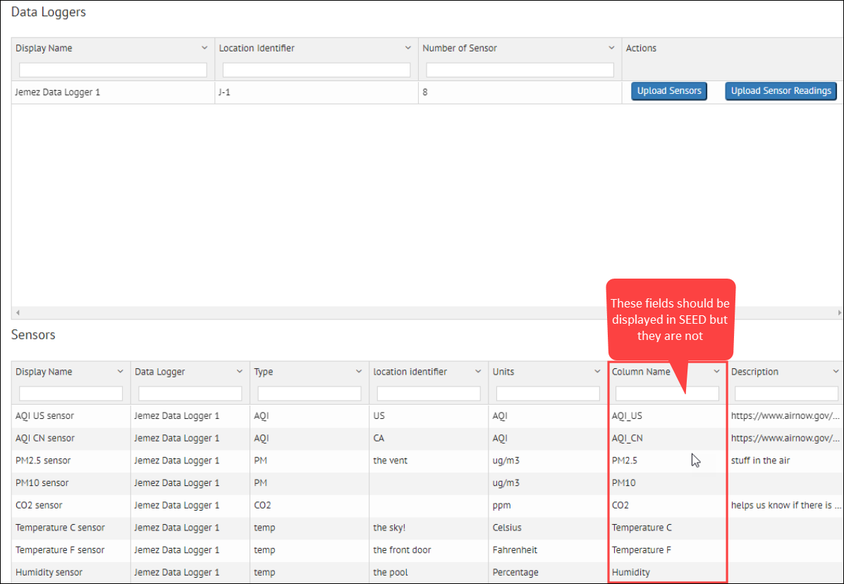 Importing Sensor Meta Data only imports one column name field ...