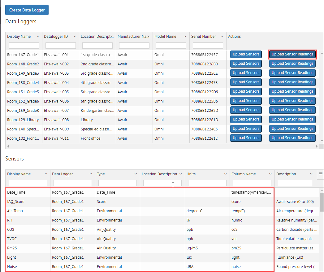 Importing Sensor Meta Data only imports one column name field ...